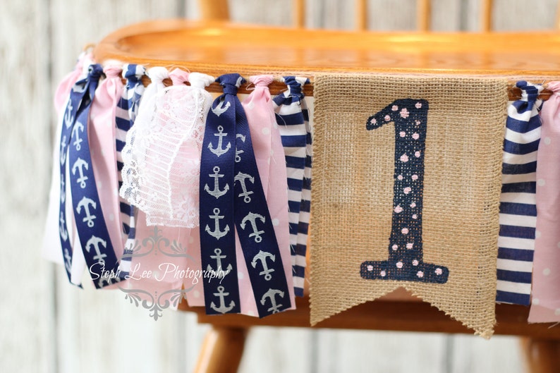 Pink and Navy Nautical Burlap High Chair Banner Nautical 1st - Etsy