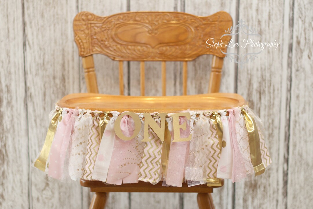 Pink and Gold High Chair Banner, Pink and Gold First 1st Birthday ...