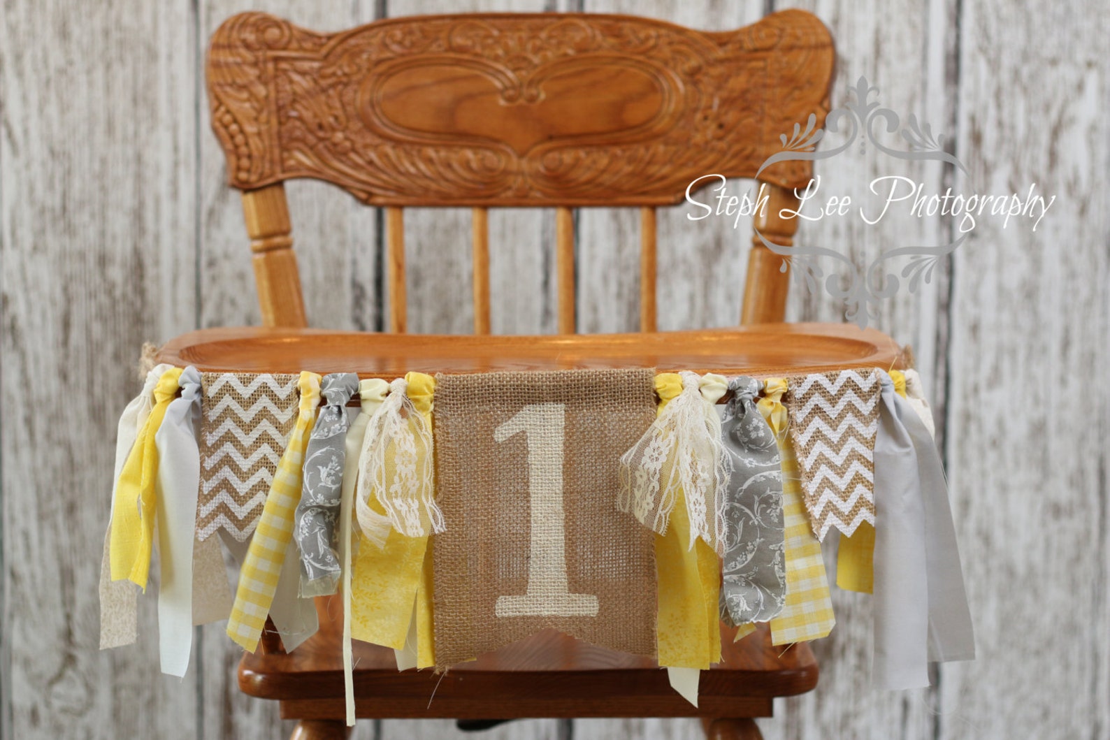 Yellow and Grey High Chair Banner Girl First 1st Birthday - Etsy
