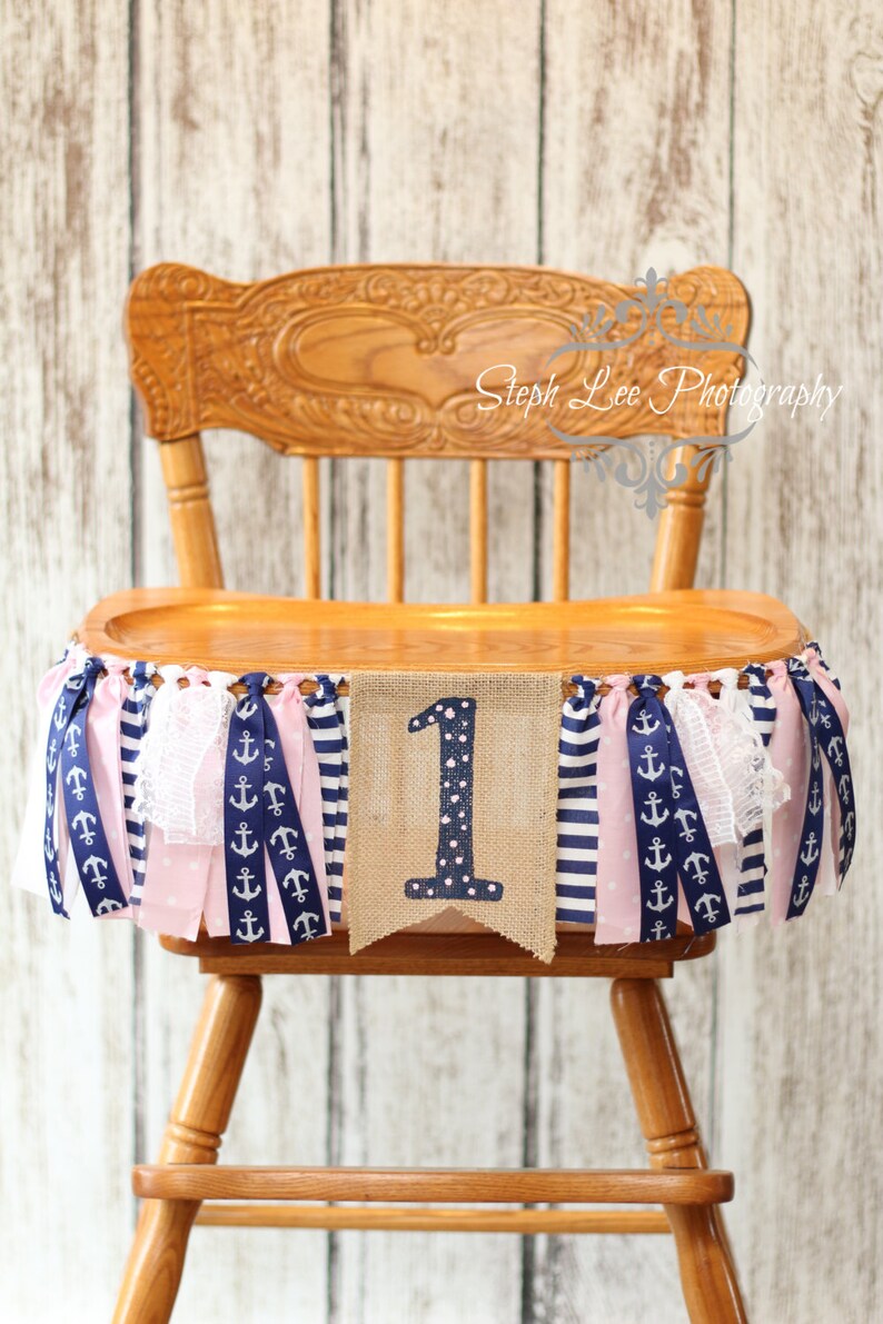 Pink and Navy Nautical Burlap High Chair Banner Nautical 1st - Etsy