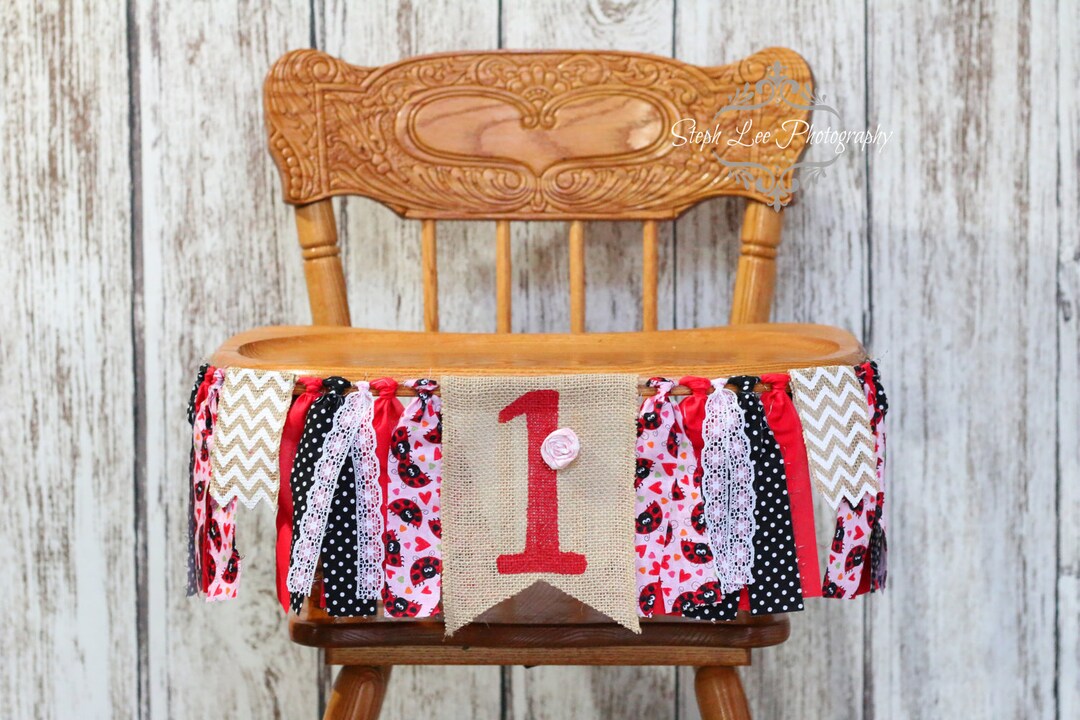Lady Bug Burlap High Chair Banner, Lady Bug 1st First Birthday Banner ...