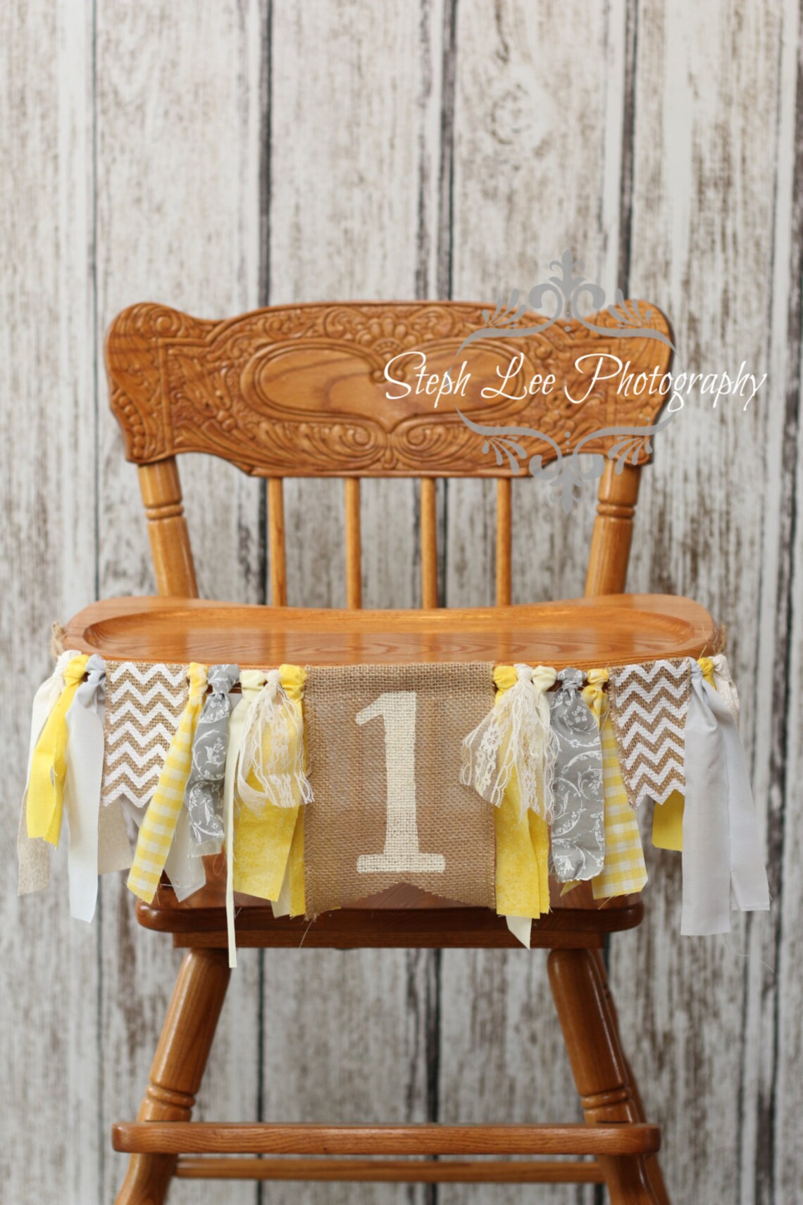 Yellow and Grey High Chair Banner Girl First 1st Birthday - Etsy