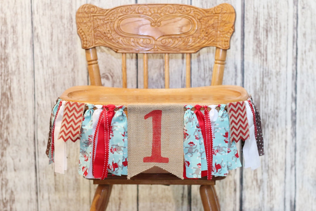 Sock Monkey High Chair Banner Sock Monkey First 1st Birthday - Etsy