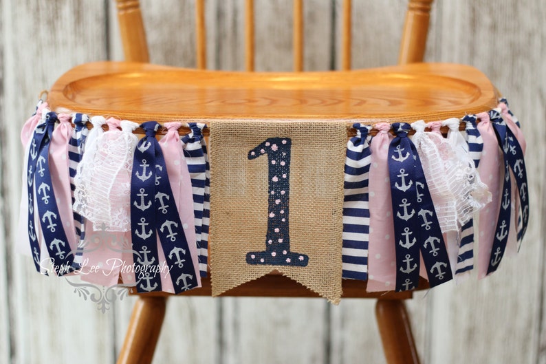 Pink and Navy Nautical Burlap High Chair Banner Nautical 1st - Etsy