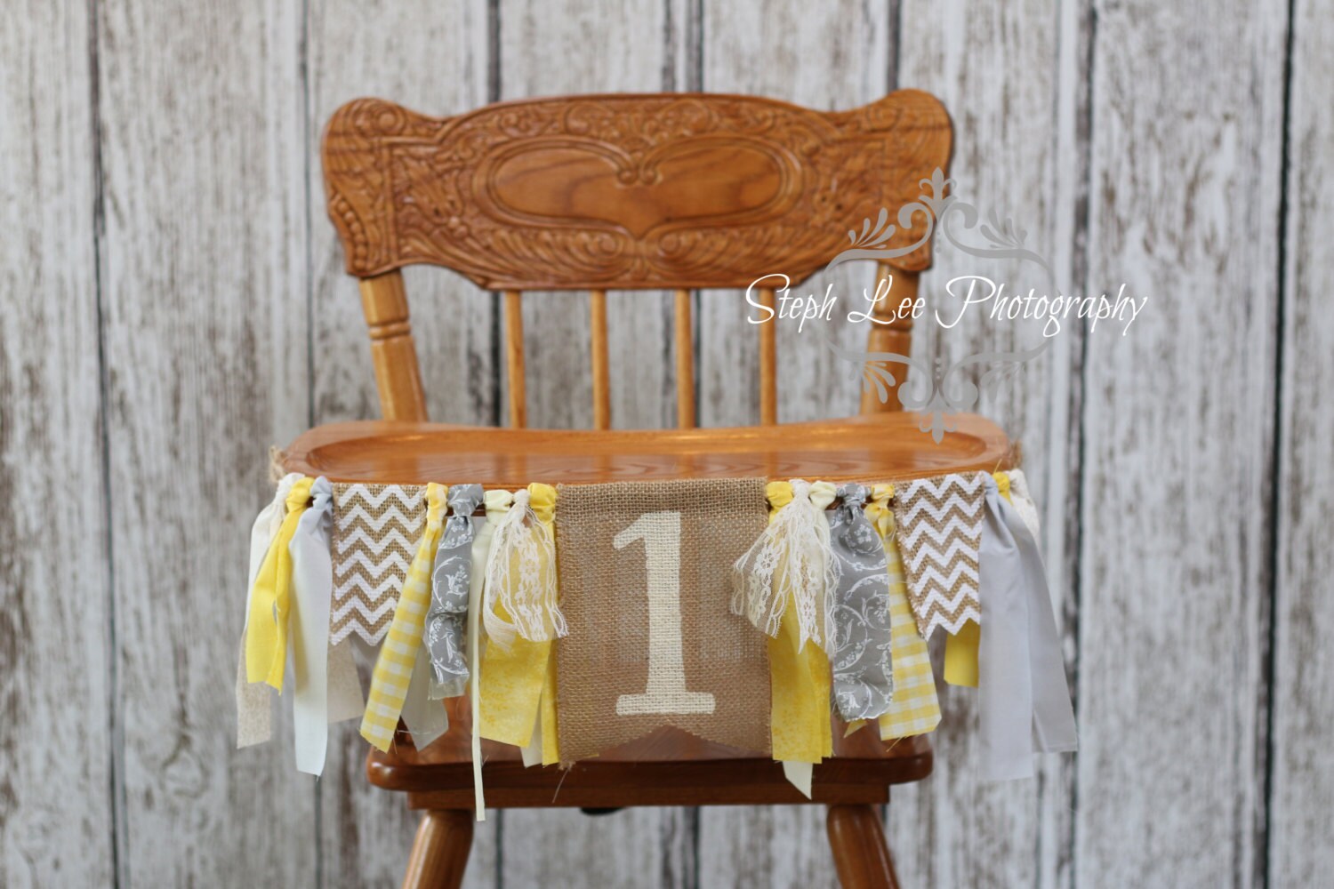 Yellow and Grey High Chair Banner Girl First 1st Birthday | Etsy