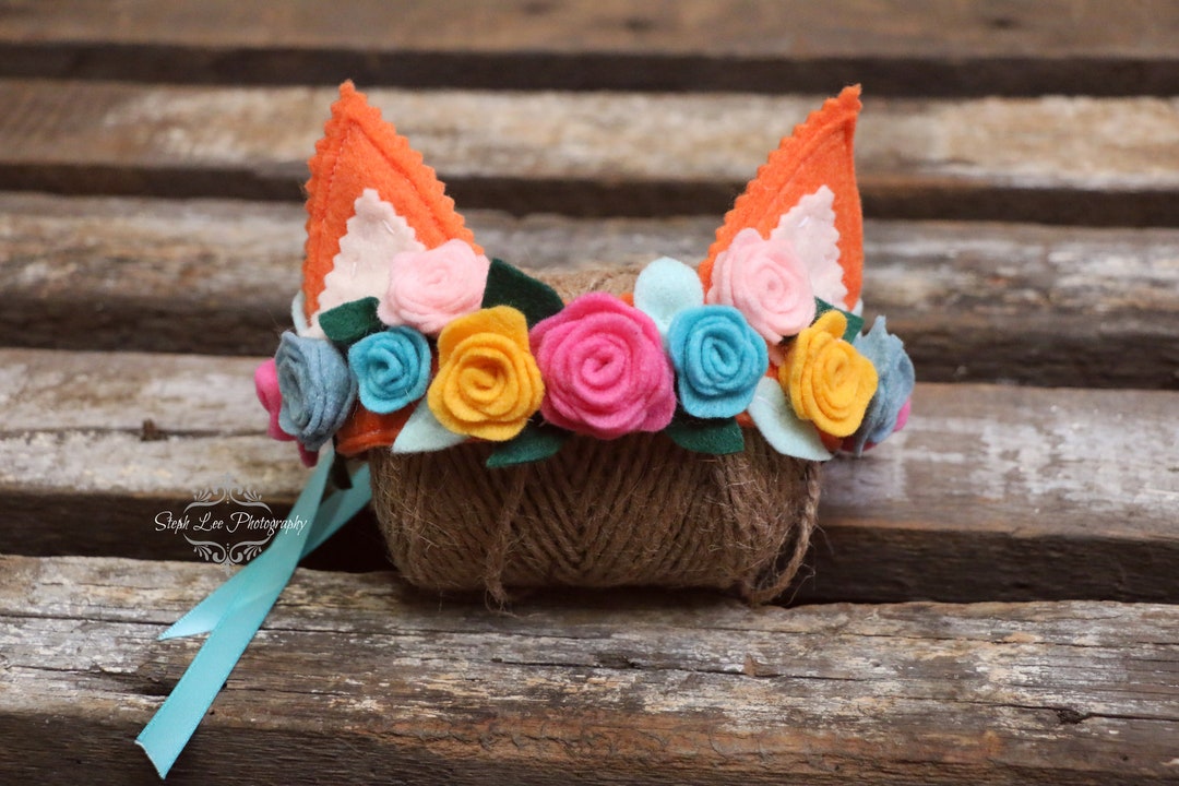 Floral Fox Headband Felt Birthday Crown Hat, Birthday Hat, Woodland Fox ...
