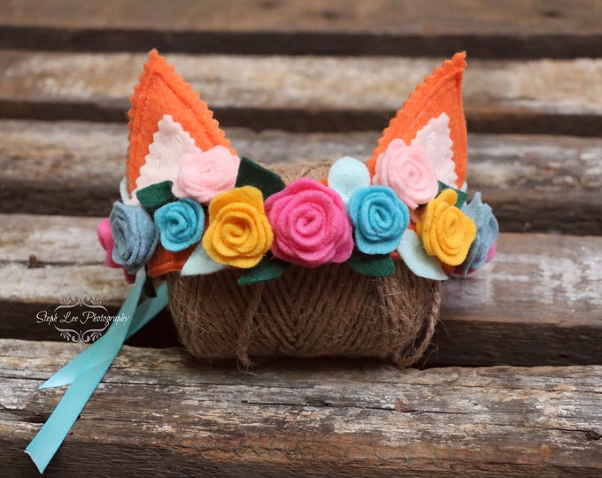 Floral Fox Headband - Felt Birthday Crown Hat, Birthday Hat, Woodland ...