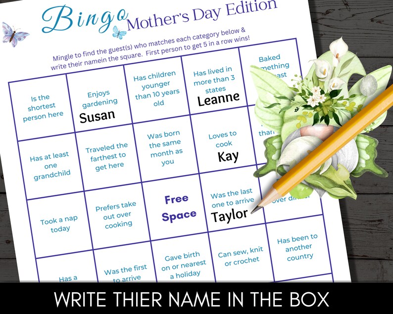 Mother's Day Find the Guest Bingo Party Game, Mum Mix and Mingle Party ...
