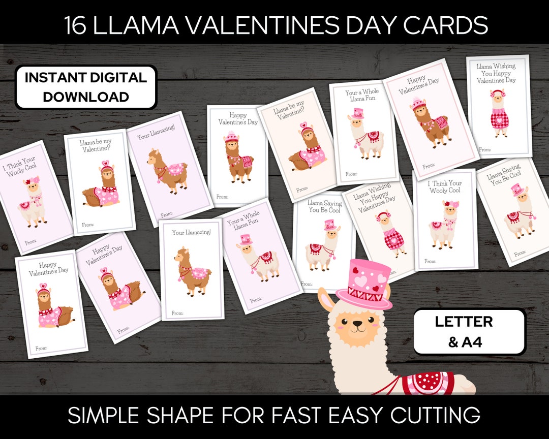 16 Printable Llama Alpaca Classroom Valentines - Letter & A4 - Etsy