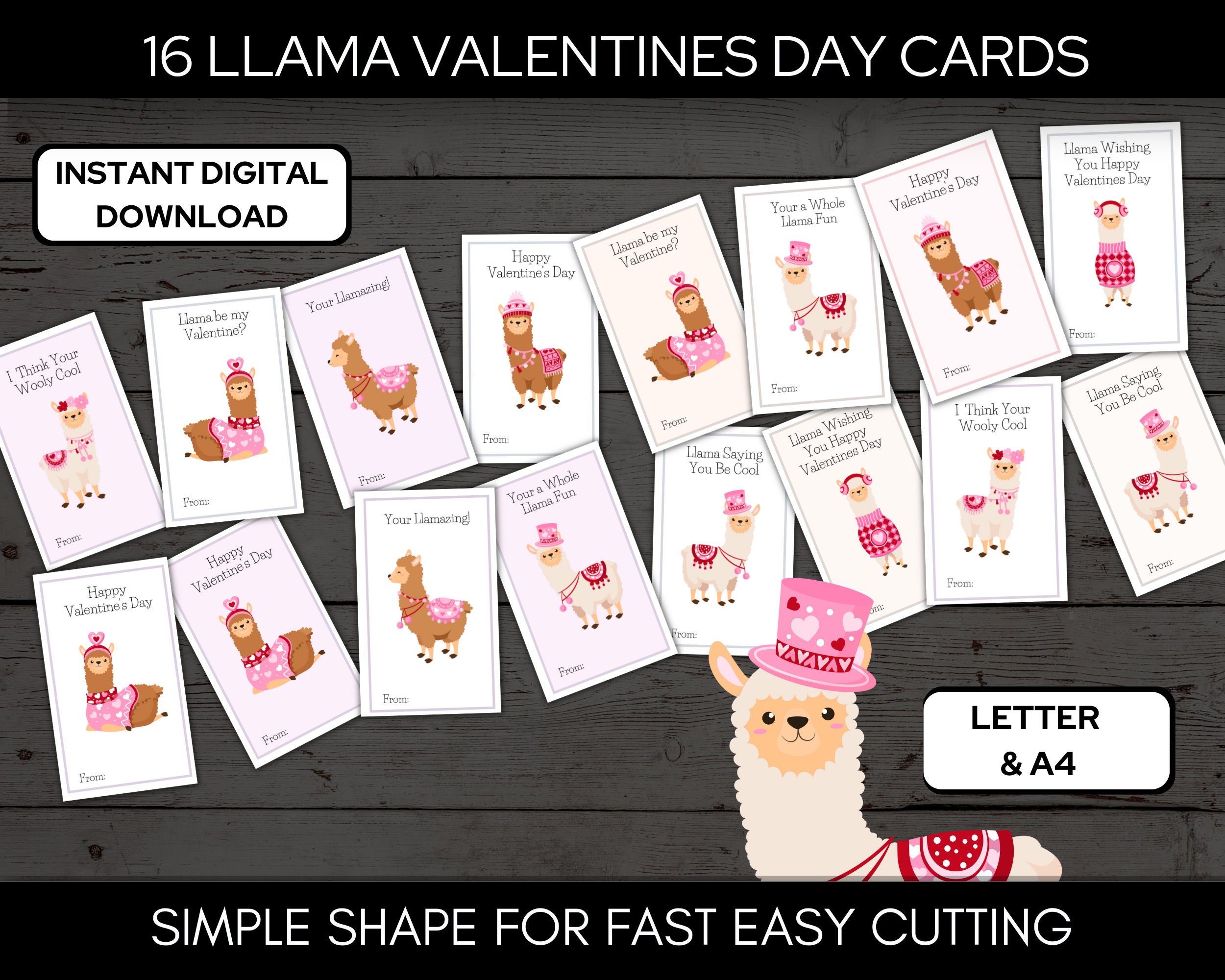 16 Printable Llama Alpaca Classroom Valentines - Letter & A4 - Etsy