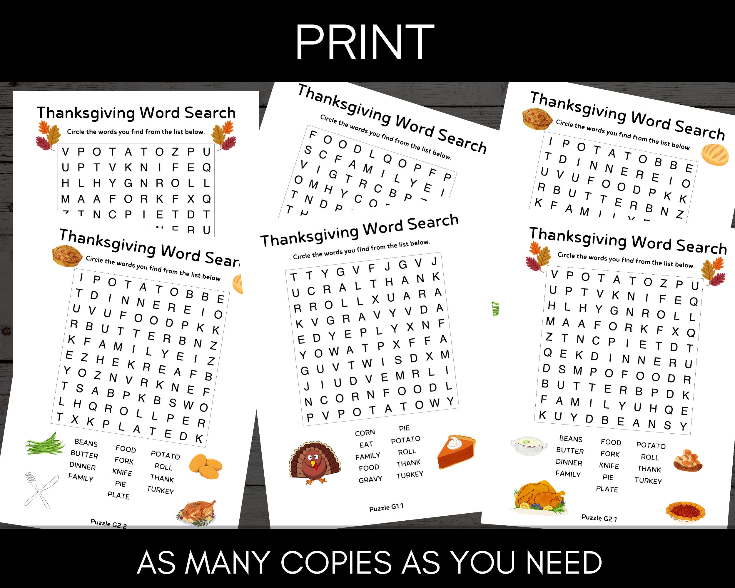 1st Grade Thanksgiving Word Search With Answer Sheet, Party Game, Kids ...