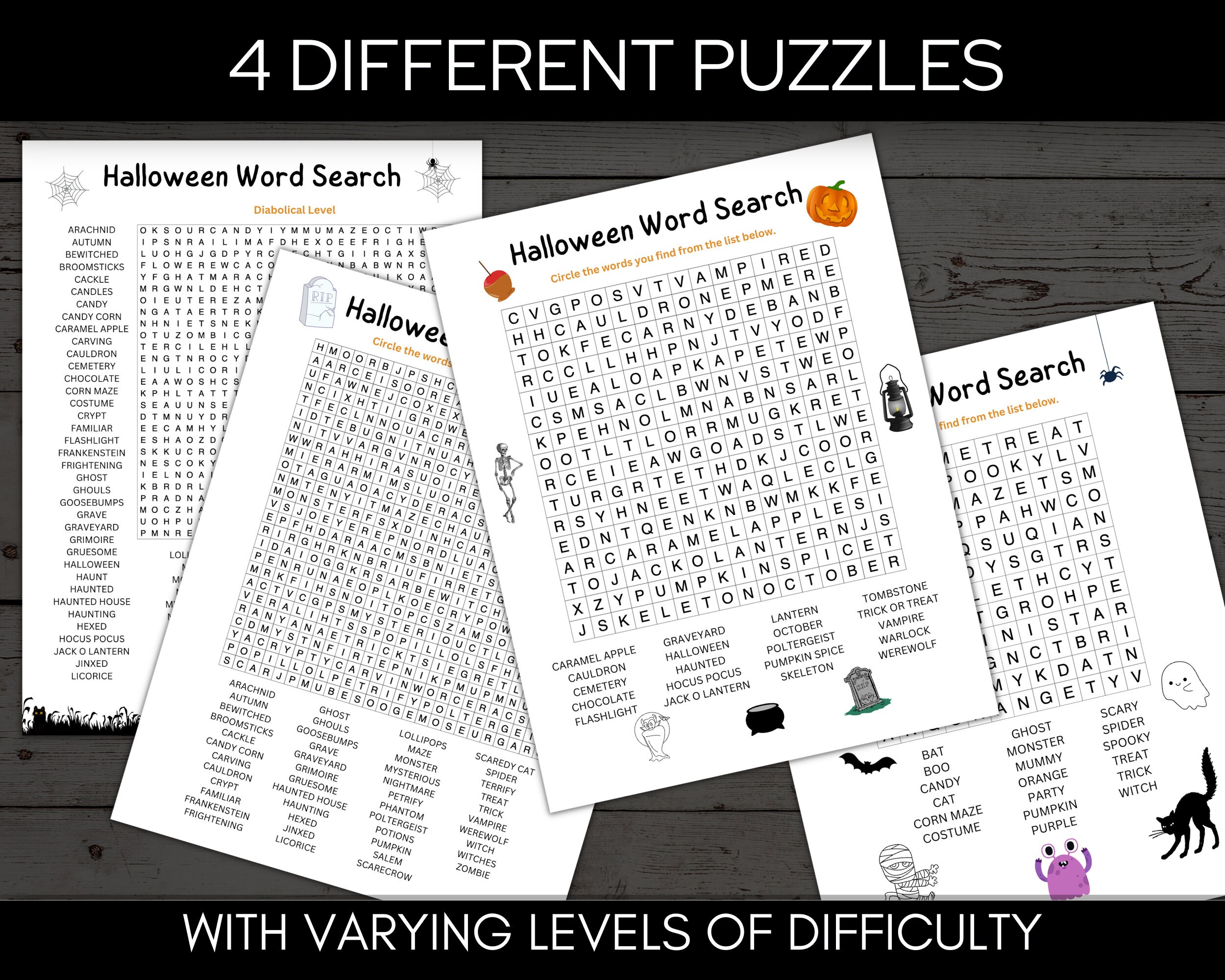 Halloween Word Search Printable Halloween Games Hard - Etsy