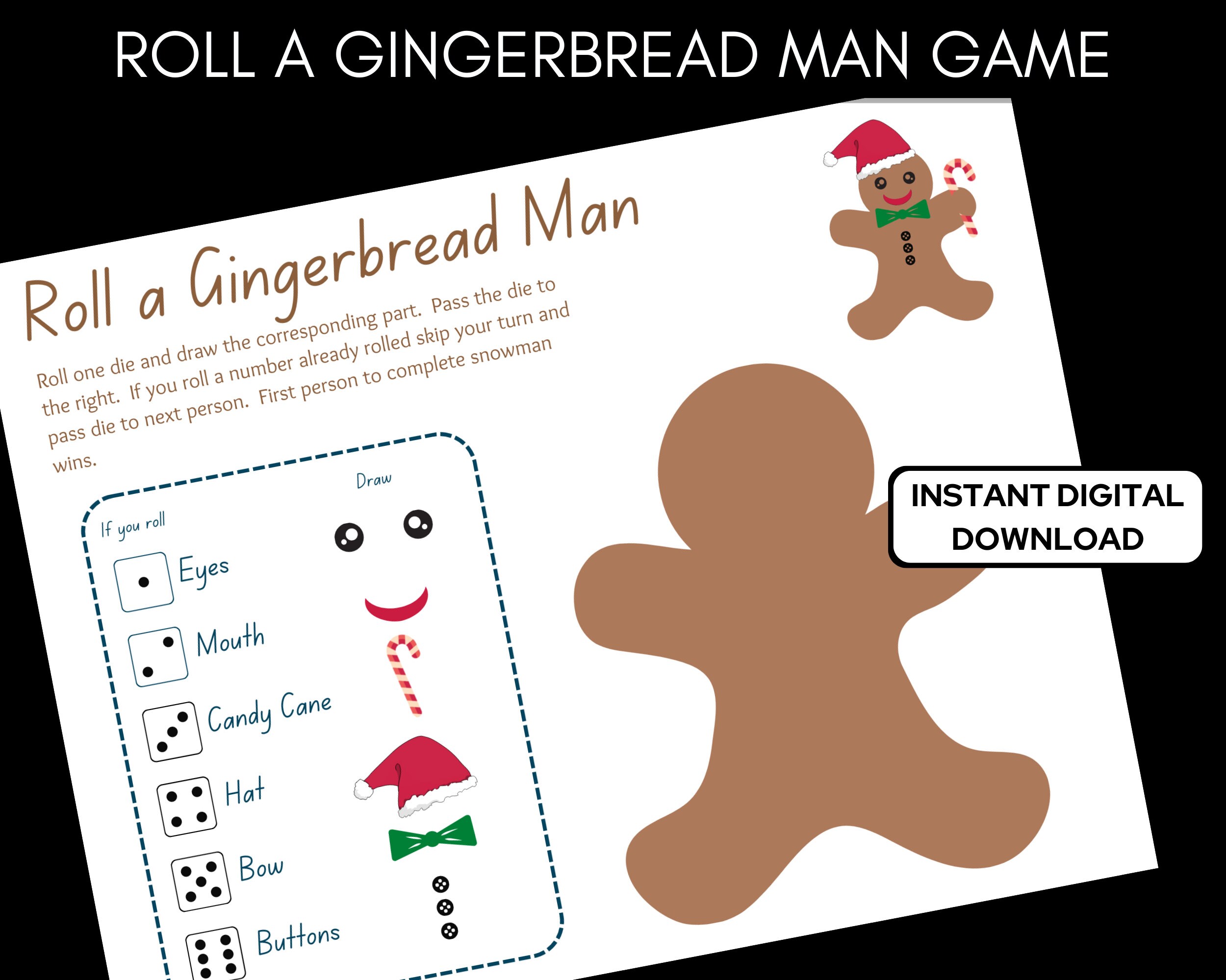 Roll a Gingerbread Man Dice Game, Christmas Dice Game, Family Xmas ...