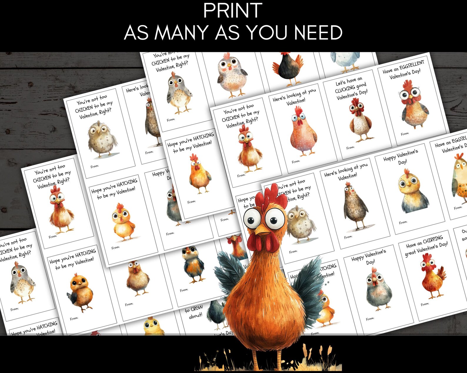 Funny Cute Chicken Valentine Cards for Class Exchange Letter & A4 ...