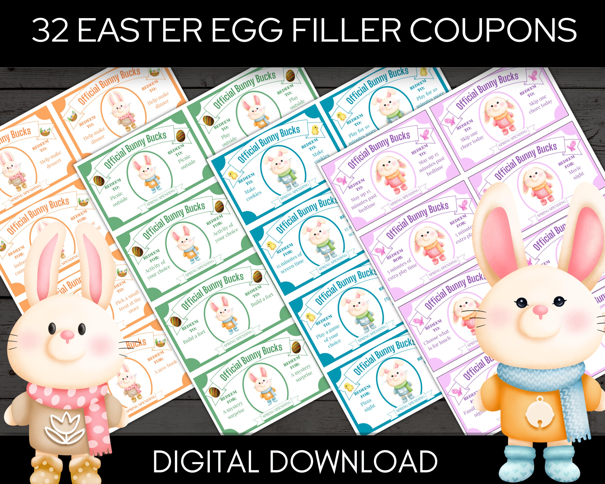 Easter Bunny Bucks Printables, Easter Egg Filler, Easter Coupons ...