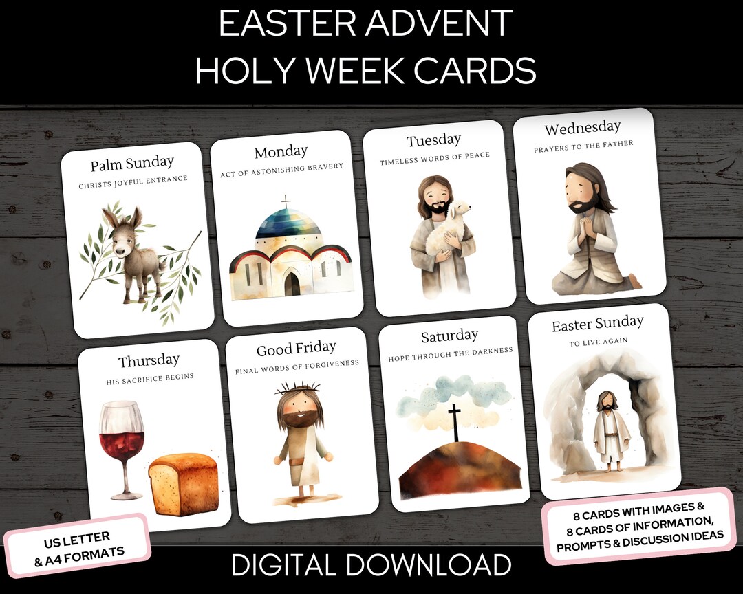 Christian Easter Holy Week Advent Study Cards, Holy Week Printable ...