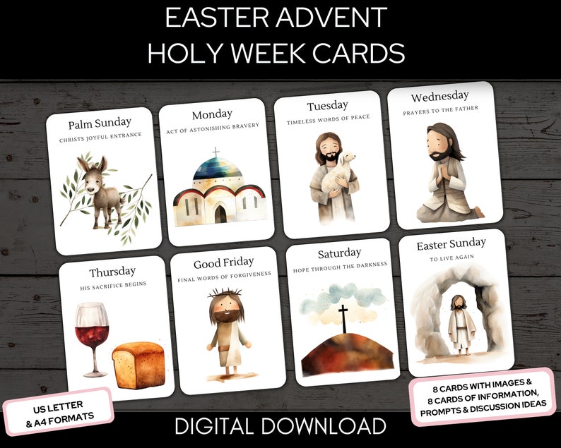 Christian Easter Holy Week Advent Study Cards, Holy Week Printable ...