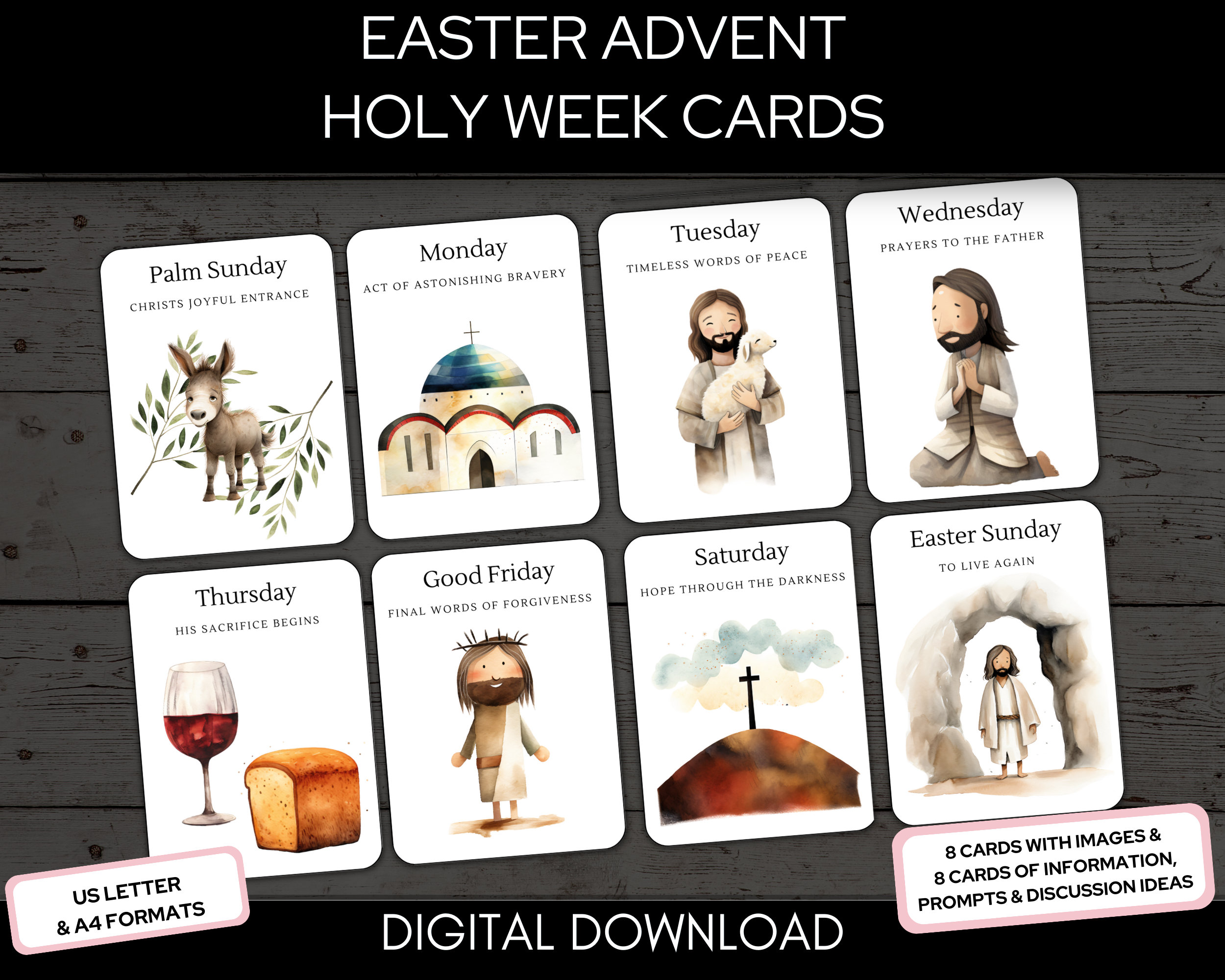 Christian Easter Holy Week Advent Study Cards, Holy Week Printable ...