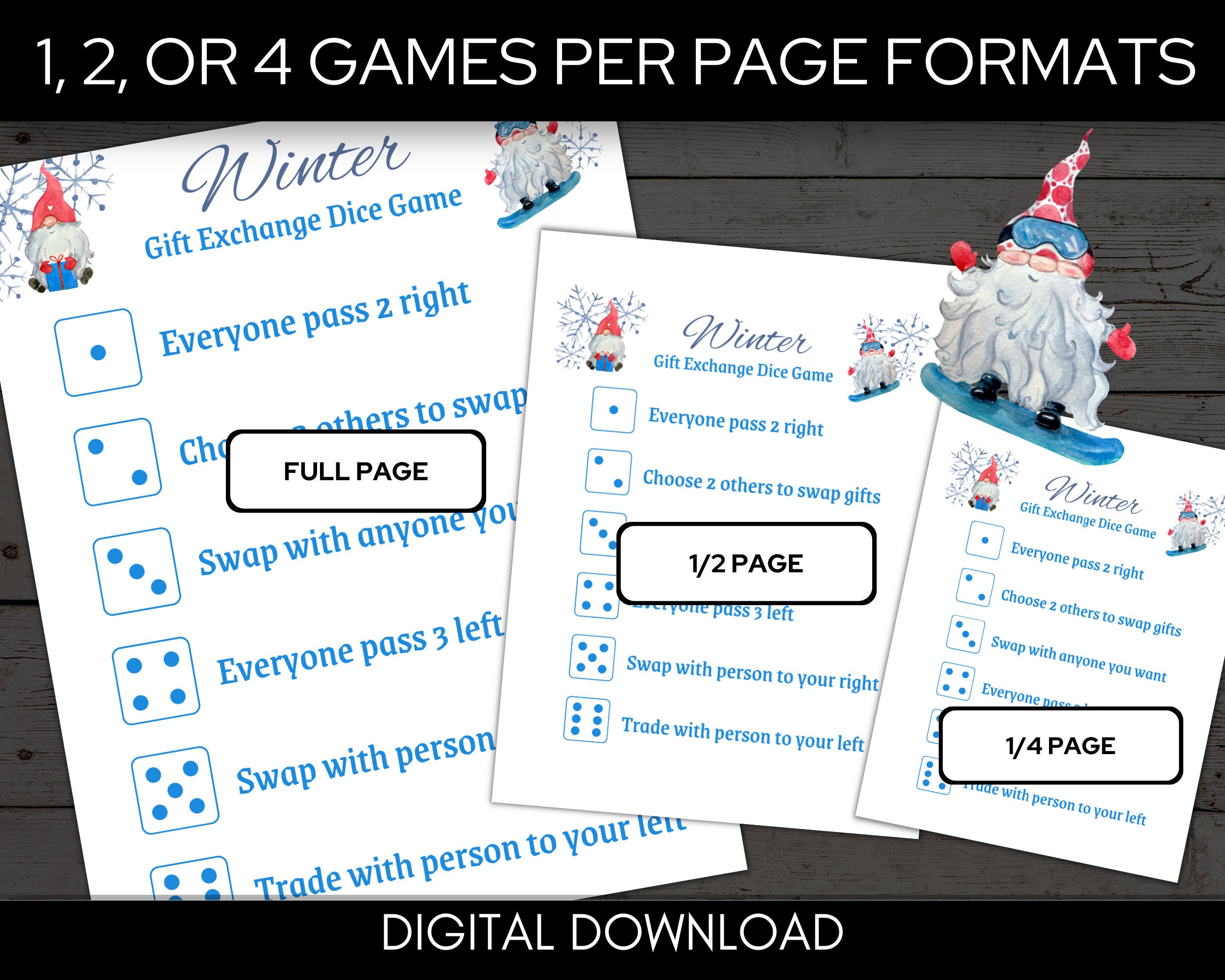 Winter Gift Exchange Dice Game Printable Game, Group Party Game ...