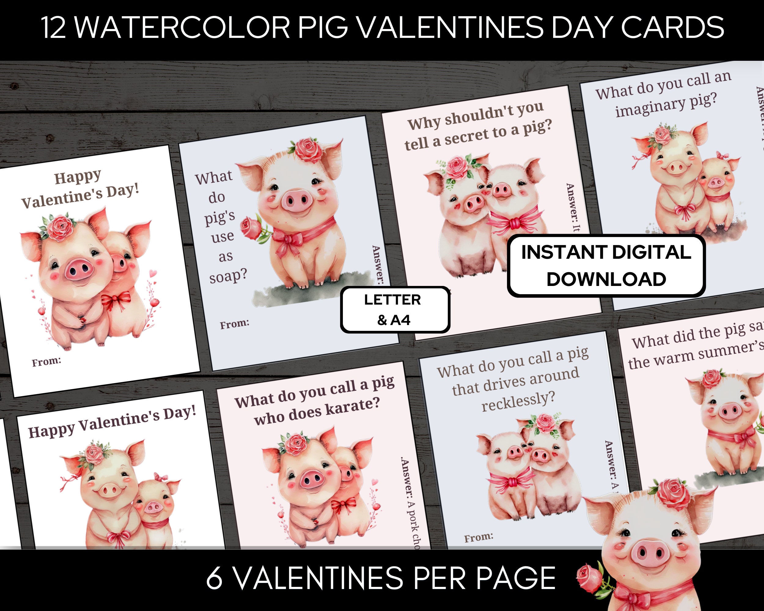 Funny Cute Pig Valentine Cards - Letter & A4 - Etsy