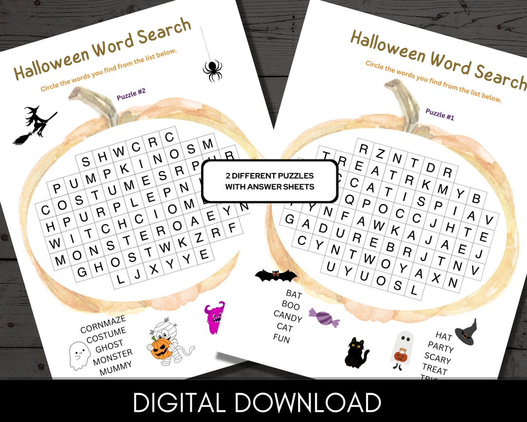 1st Grade Halloween Word Search With Answer Sheet, Party Game, Kids ...