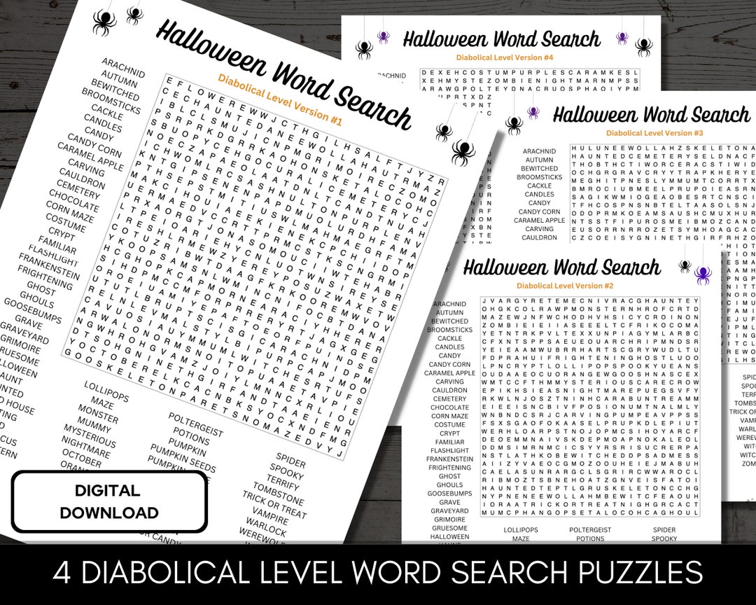 Halloween Word Search Game Bundle, Diabolically Hard Halloween ...