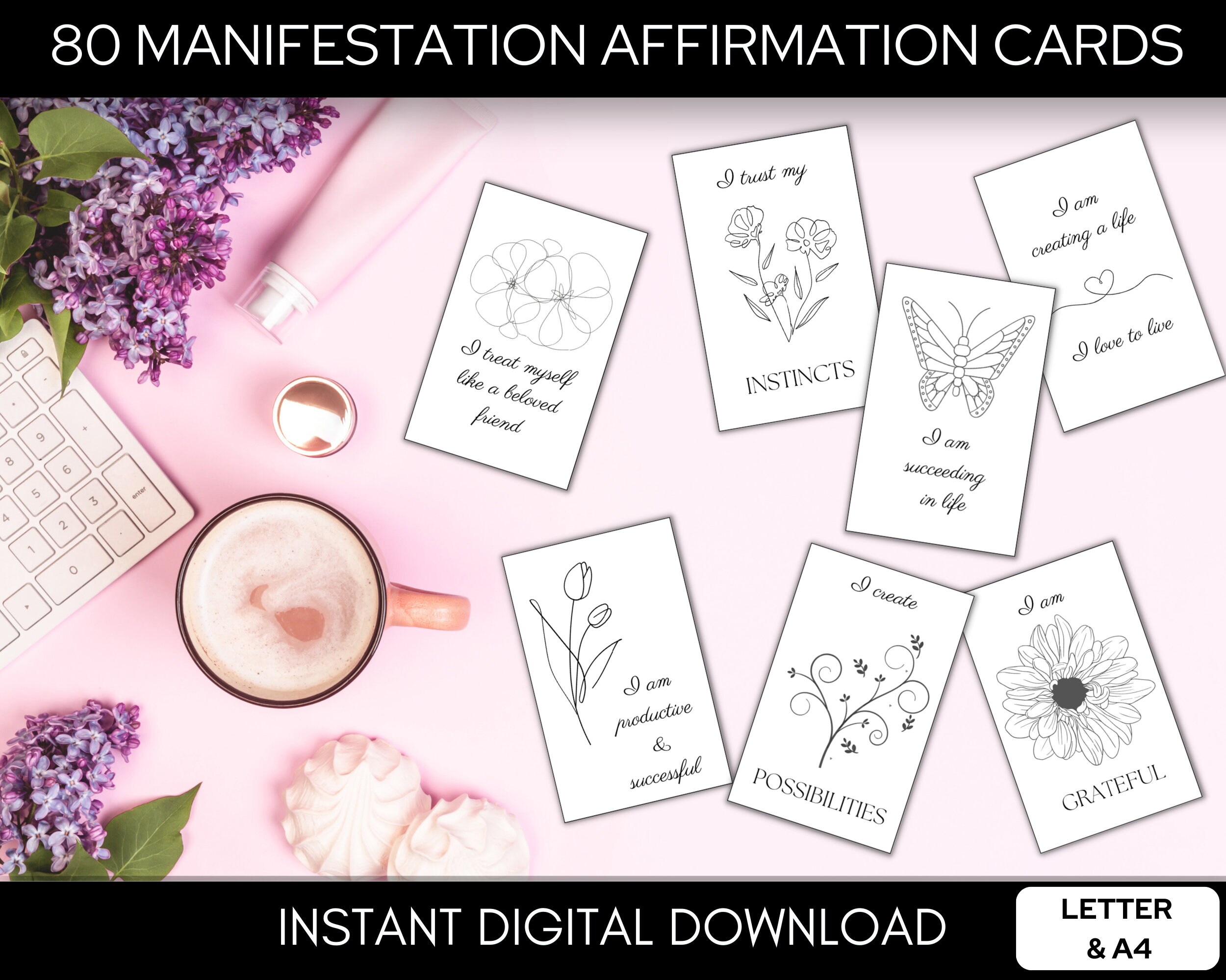 Positive Affirmation Card Deck Vision Board Printables - Etsy
