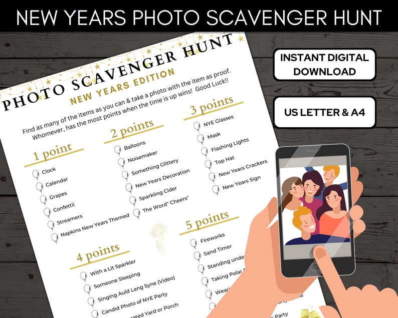 New Years Photo Scavenger Hunt, New Year's Eve Party Game, Scavenger ...