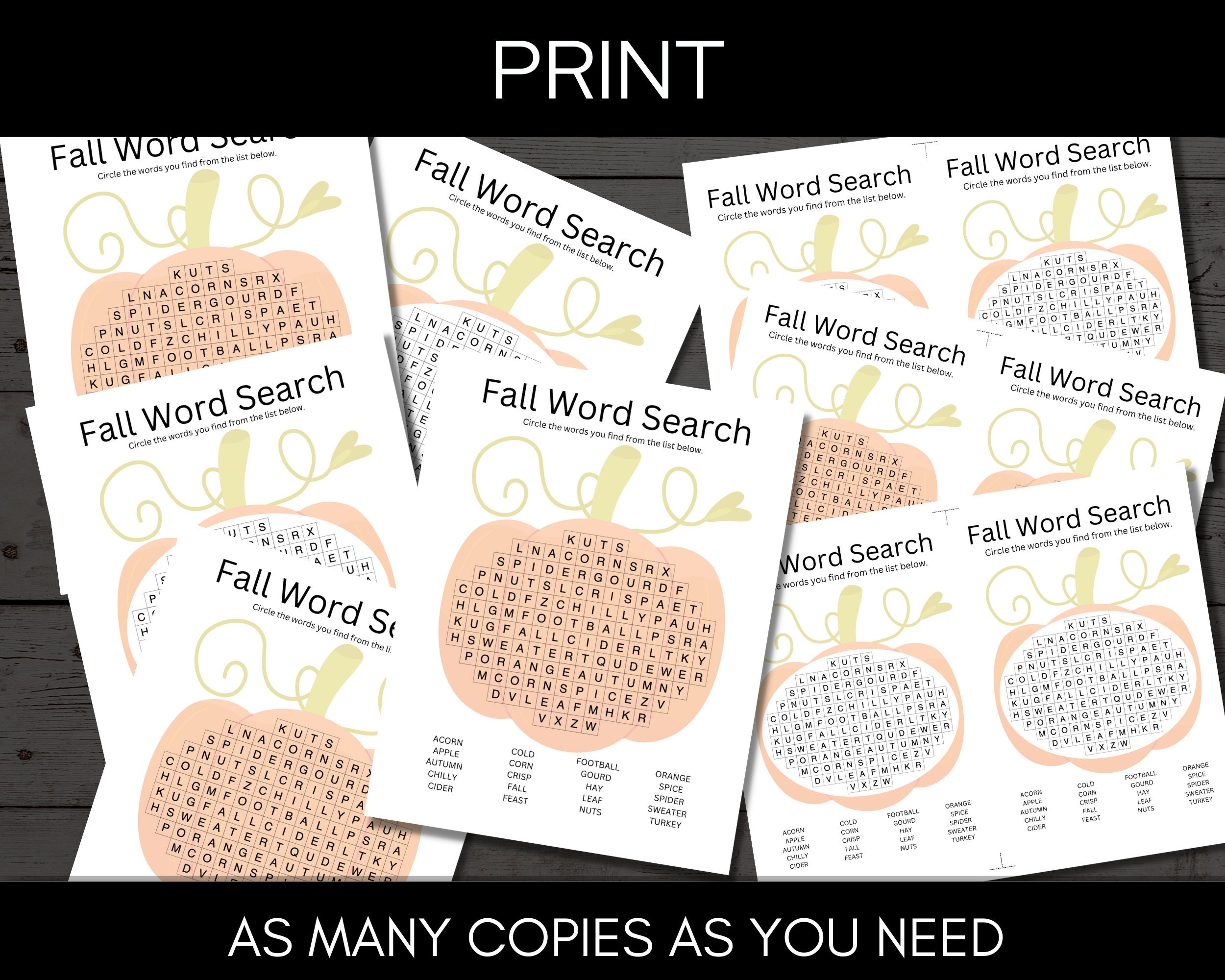 Fall Word Search Puzzle With Answer Sheet, Autumn Word Search, Party ...