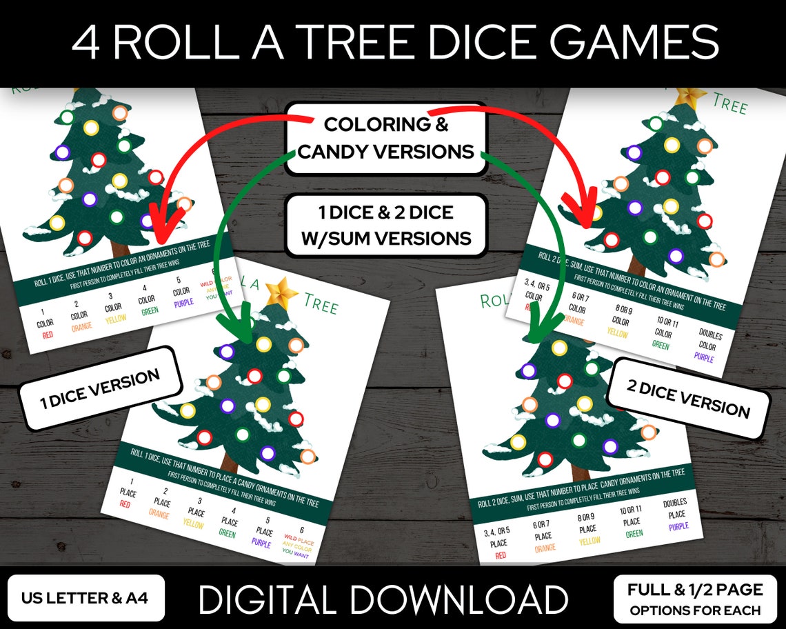 4 Roll A Tree Christmas Games, Roll A Tree Dice Game, Printable Games ...