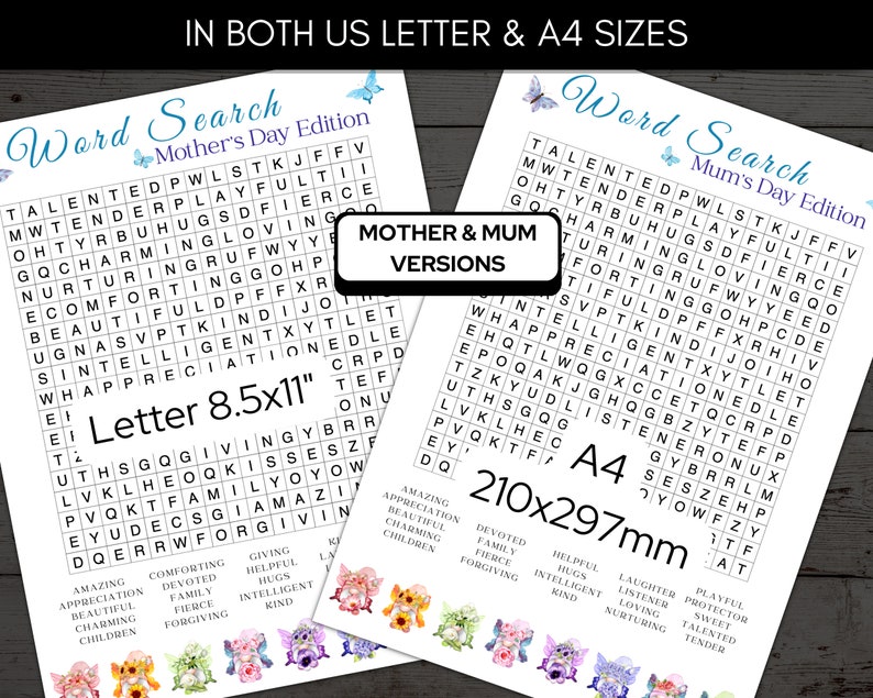 Mother's Day Word Search, Mum Word Search Puzzle, Mother's Day Games A4 ...