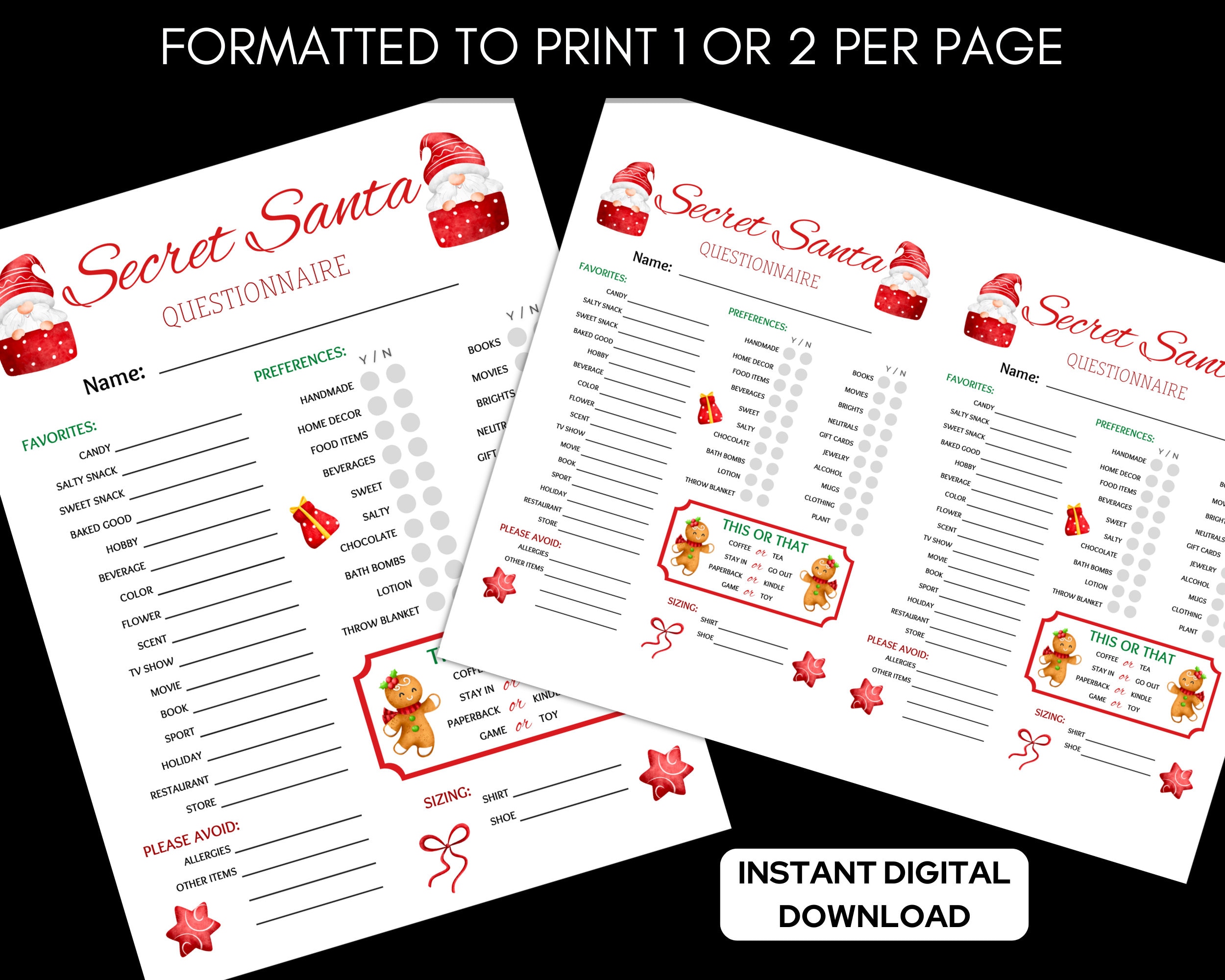 PDF Secret Santa Questionnaire, Secret Santa Gift Exchange Survey ...