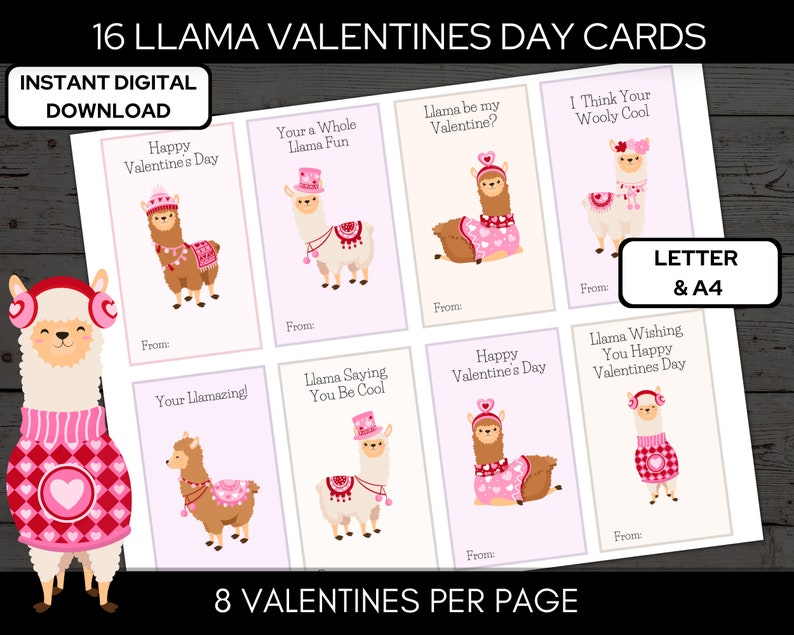 16 Printable Llama Alpaca Classroom Valentines - Letter & A4 - Etsy