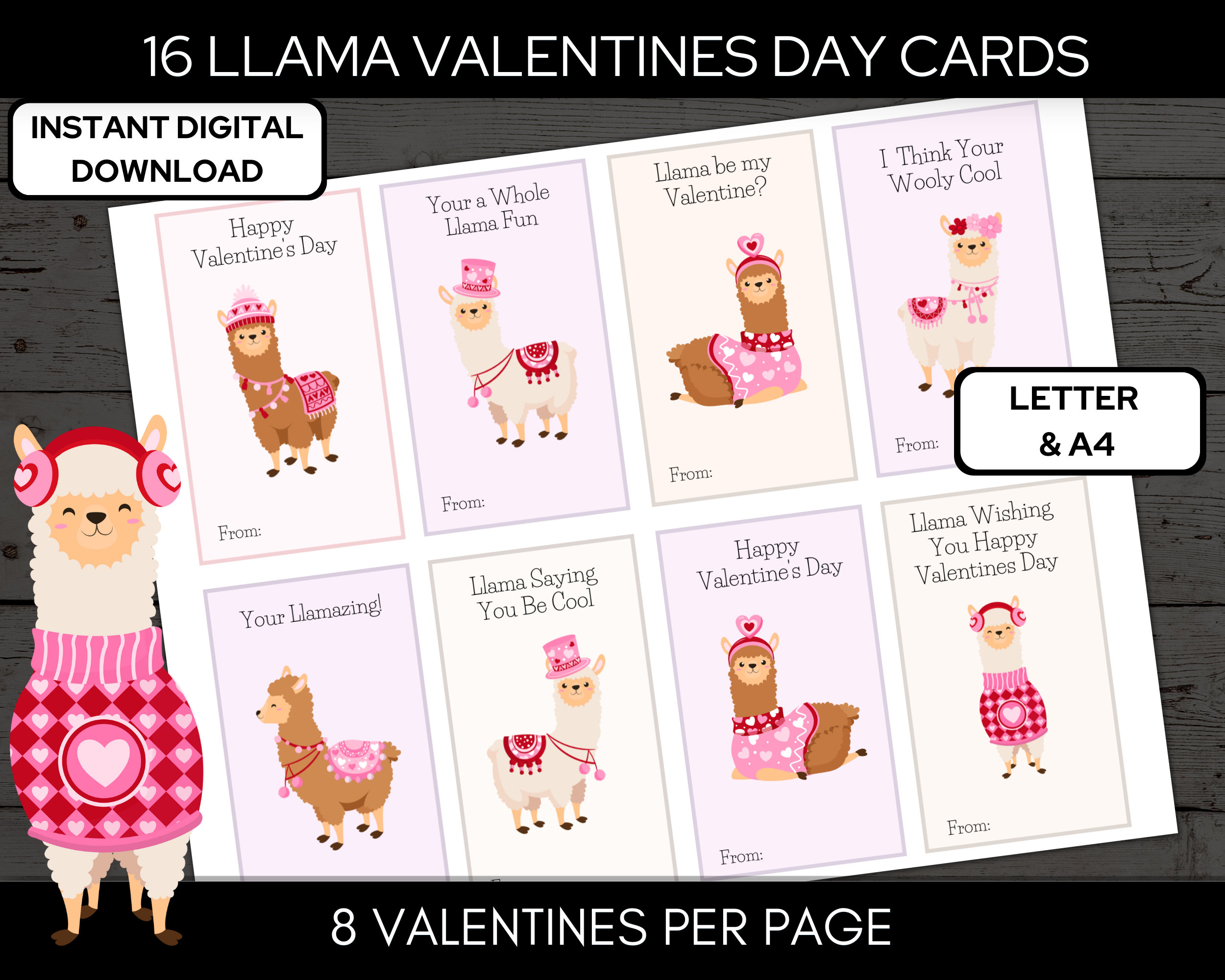 16 Printable Llama Alpaca Classroom Valentines - Letter & A4 - Etsy