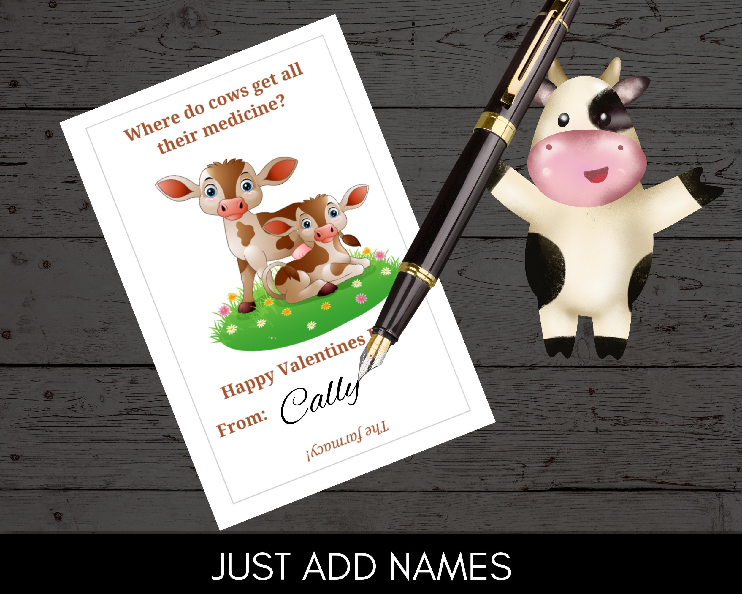 Funny Cow Joke Valentine Cards for Class Exchange Letter & A4 Format - Etsy