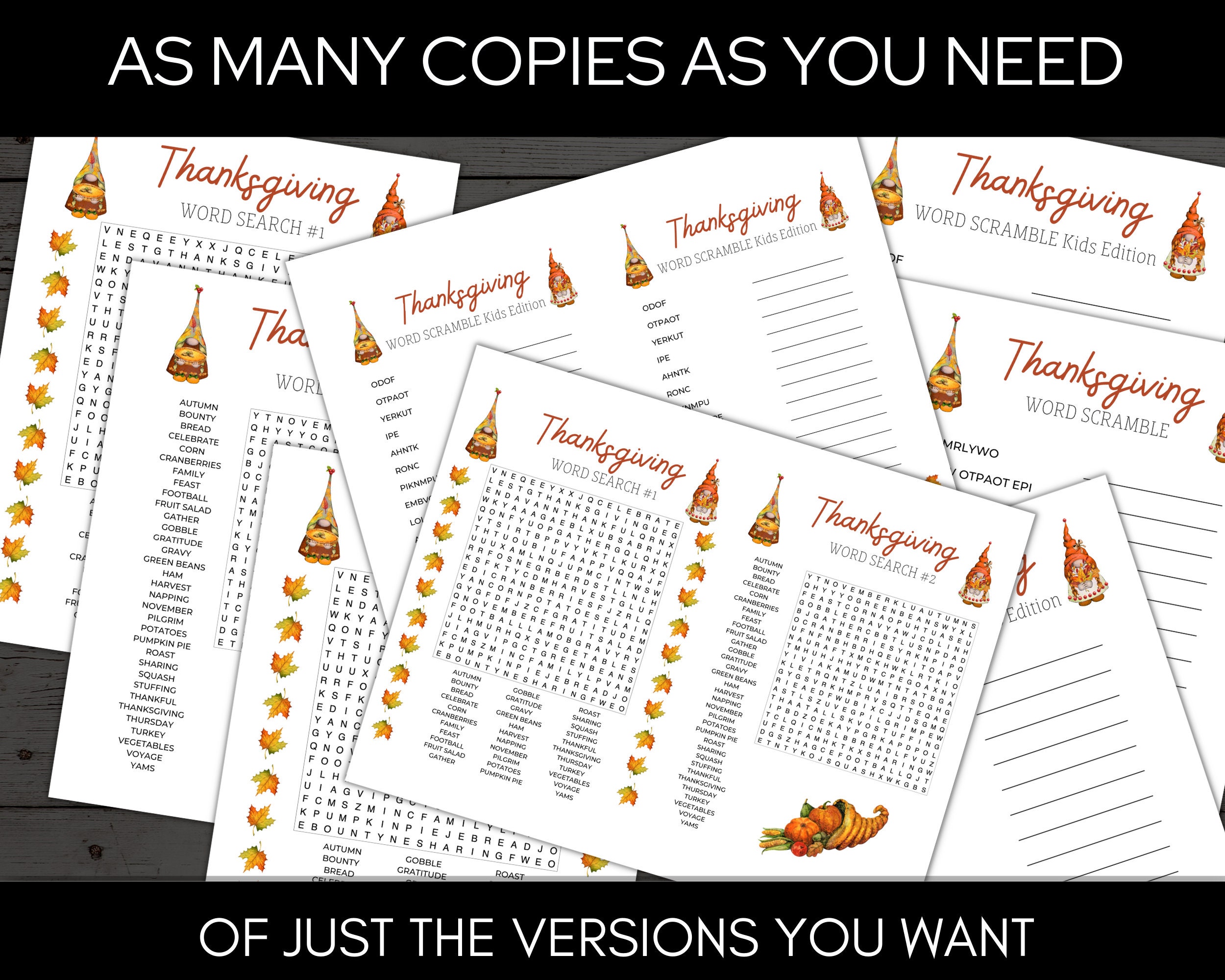4 Thanksgiving Word Games, Word Search, Word Scramble, Thanksgiving ...