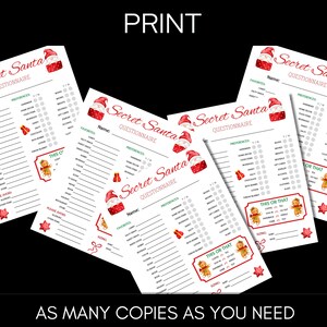 PDF Secret Santa Questionnaire, Secret Santa Gift Exchange Survey ...