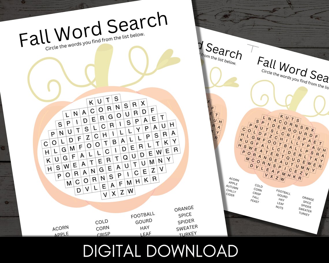 Fall Word Search Puzzle With Answer Sheet, Autumn Word Search, Party ...