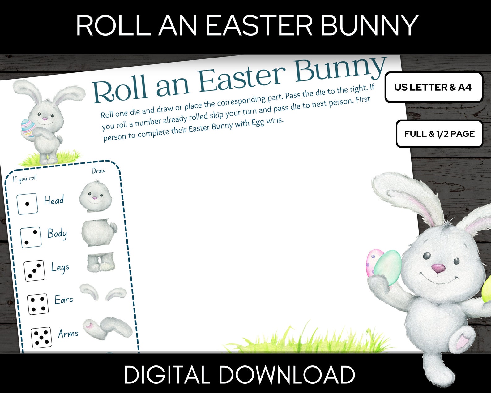 Roll an Easter Bunny Dice Game, Easter Game, Classroom Games, Easter ...