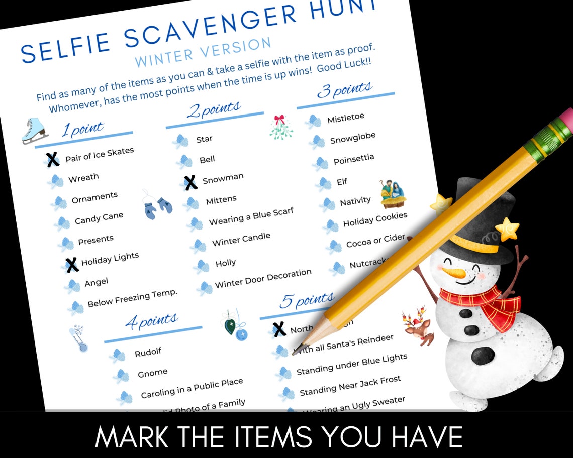 Selfie Scavenger Hunt Printable Party Game - Winter Themed - Etsy
