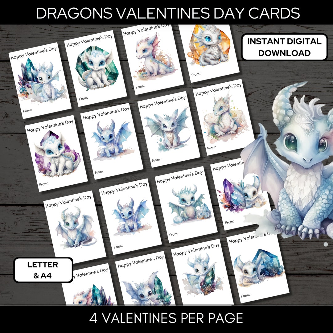 Dragon Valentines Day Cards, Dragon Classroom Valentines, Class ...