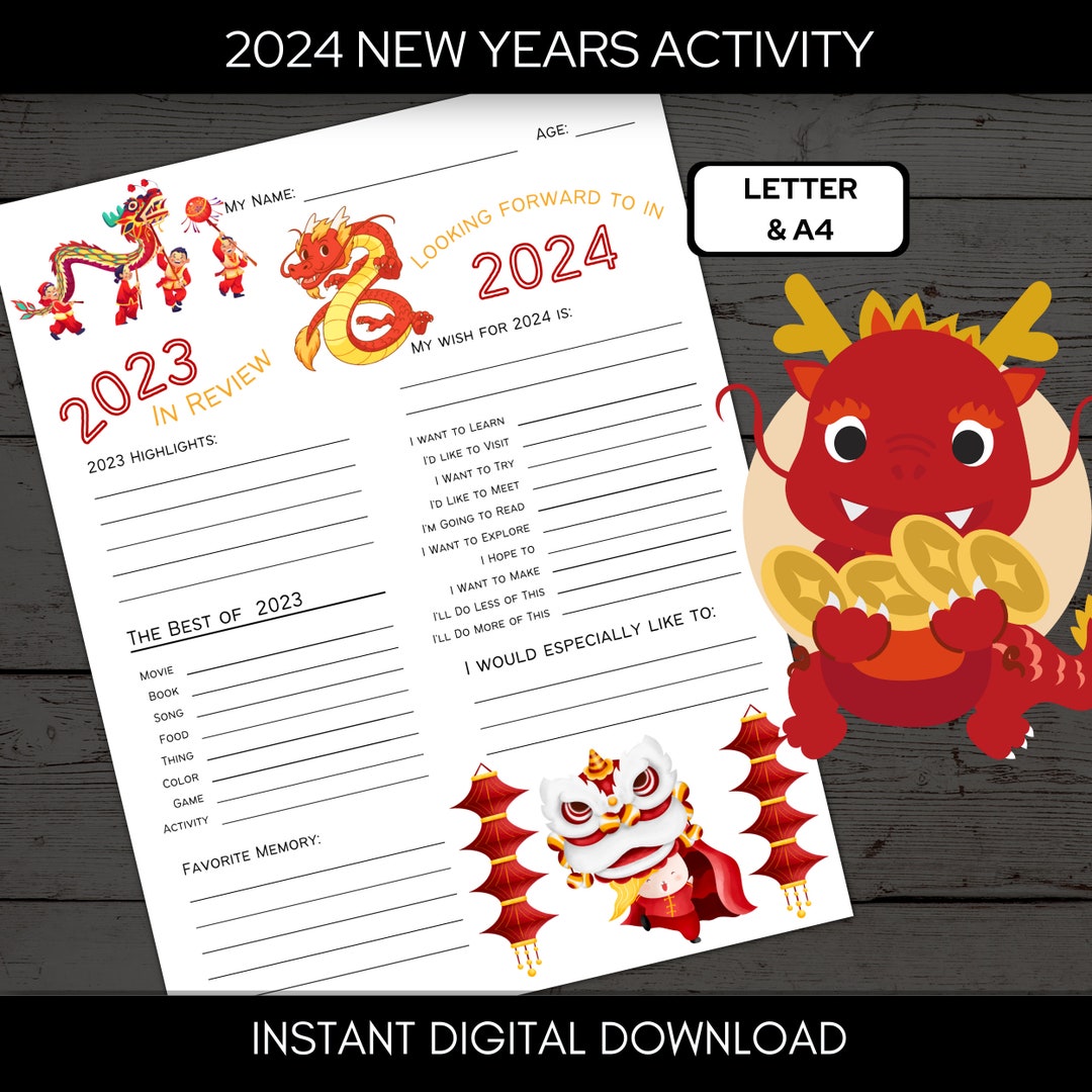 2024 Year of the Dragon Printable New Years Activity, Year in Review ...