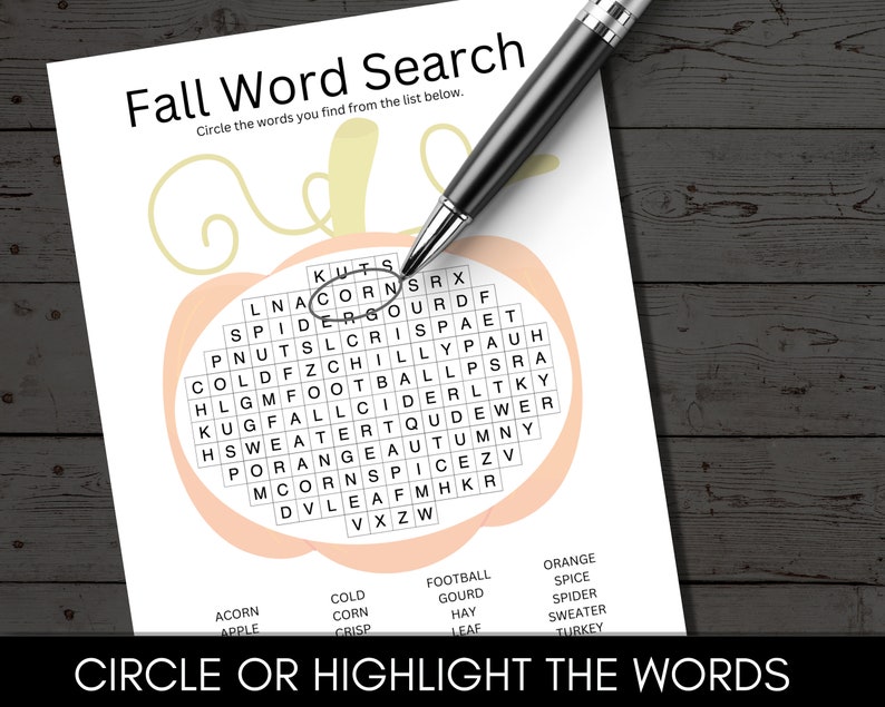 Fall Word Search Puzzle With Answer Sheet, Autumn Word Search, Party ...