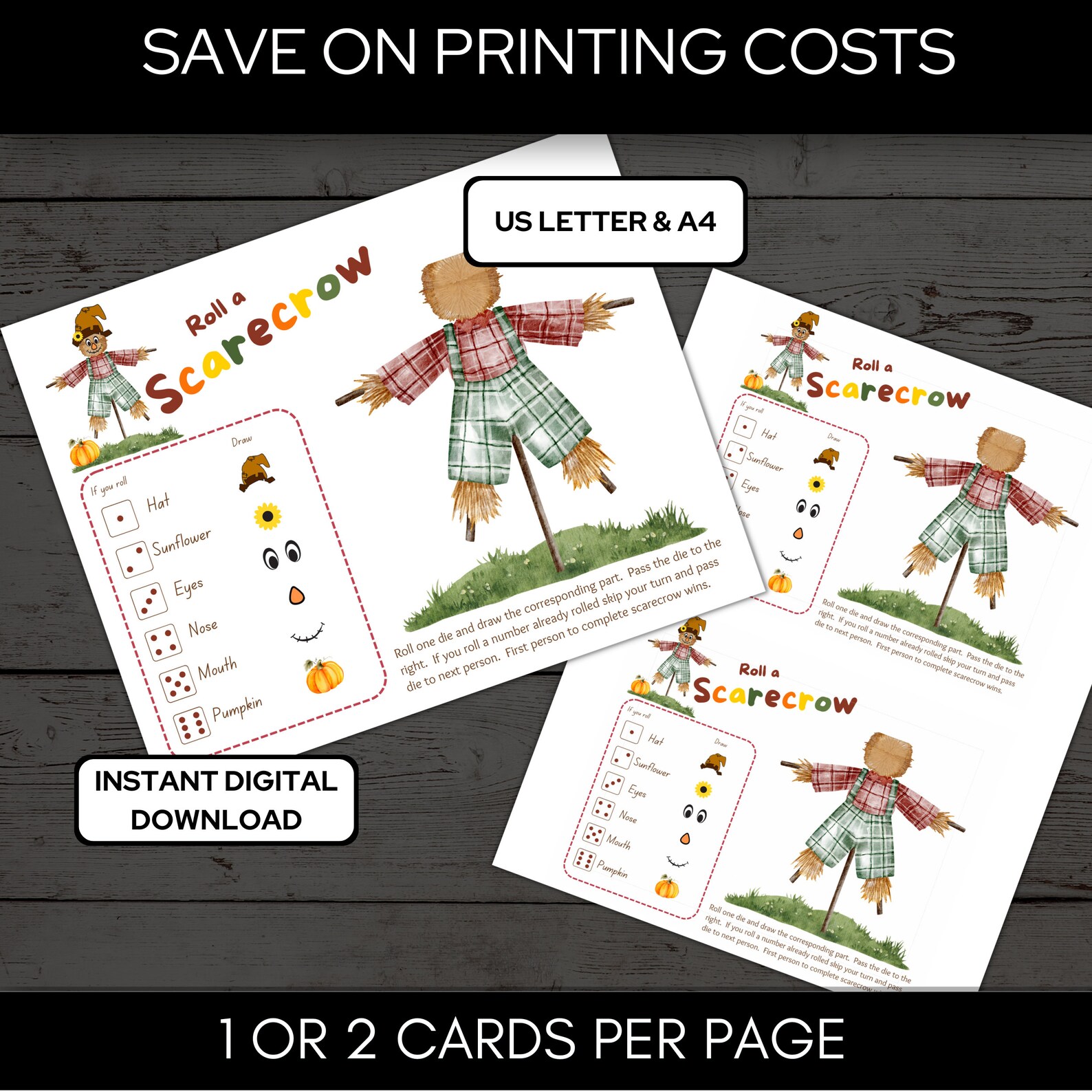 Roll a Scarecrow Dice Game, Fall Dice Game, Printable Halloween Game ...