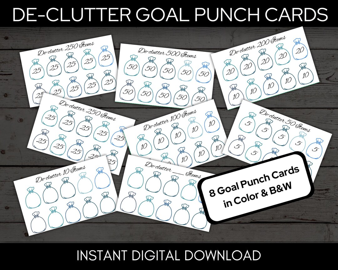 De-cluttering Goal Punch Cards / Decluttering Habit Tracker / Wellbeing ...