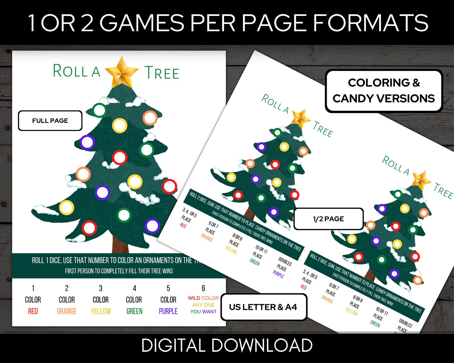 4 Roll A Tree Christmas Games, Roll A Tree Dice Game, Printable Games ...