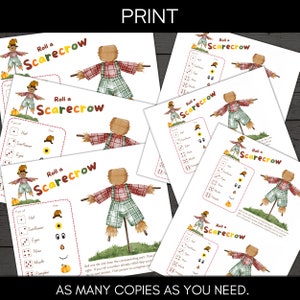 Roll a Scarecrow Dice Game, Fall Dice Game, Printable Halloween Game ...