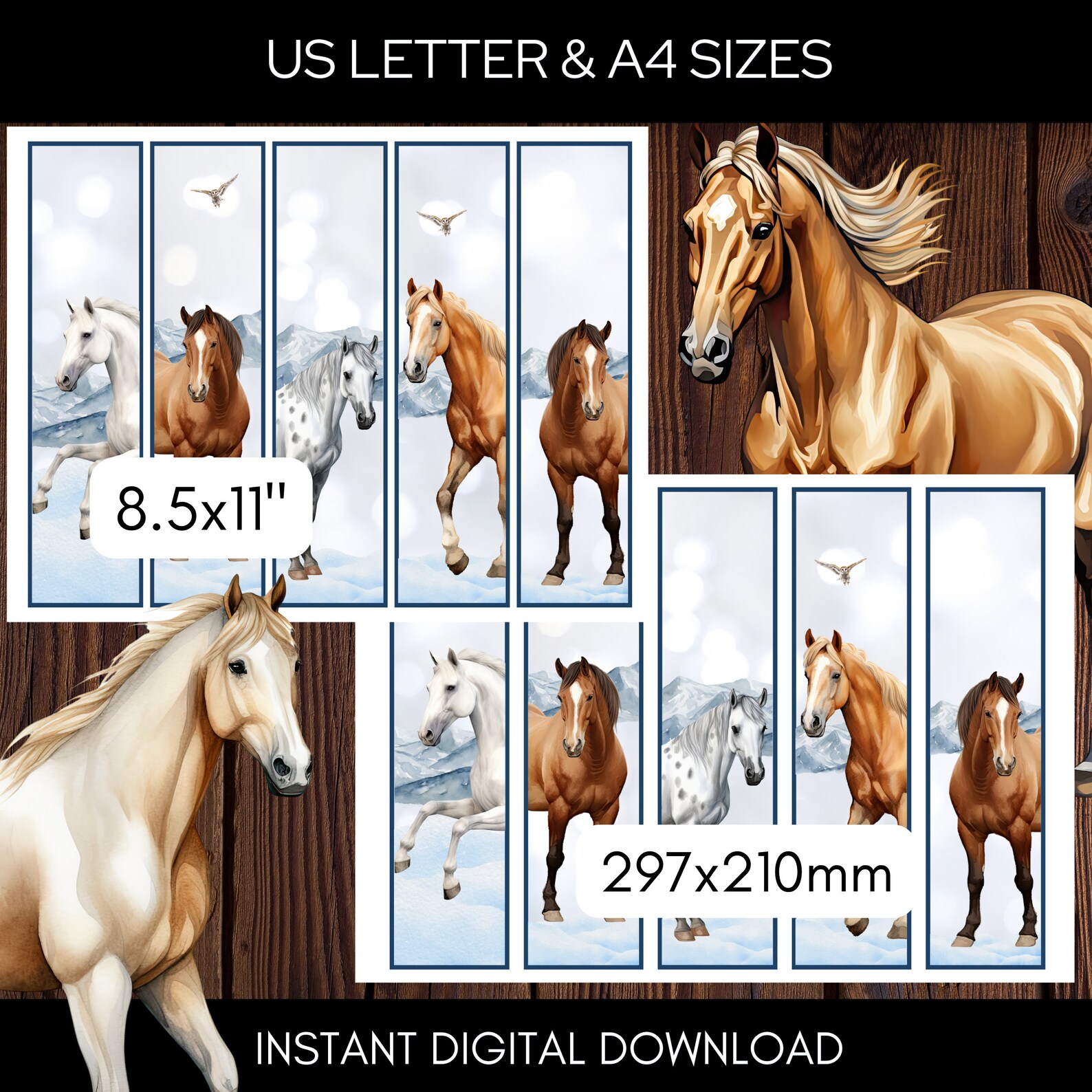 10 Horse Printable Bookmarks | Digital Download Horse Bookmarks | Horse ...