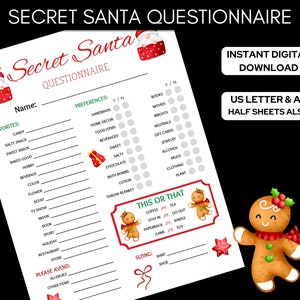 PDF Secret Santa Questionnaire, Secret Santa Gift Exchange Survey ...