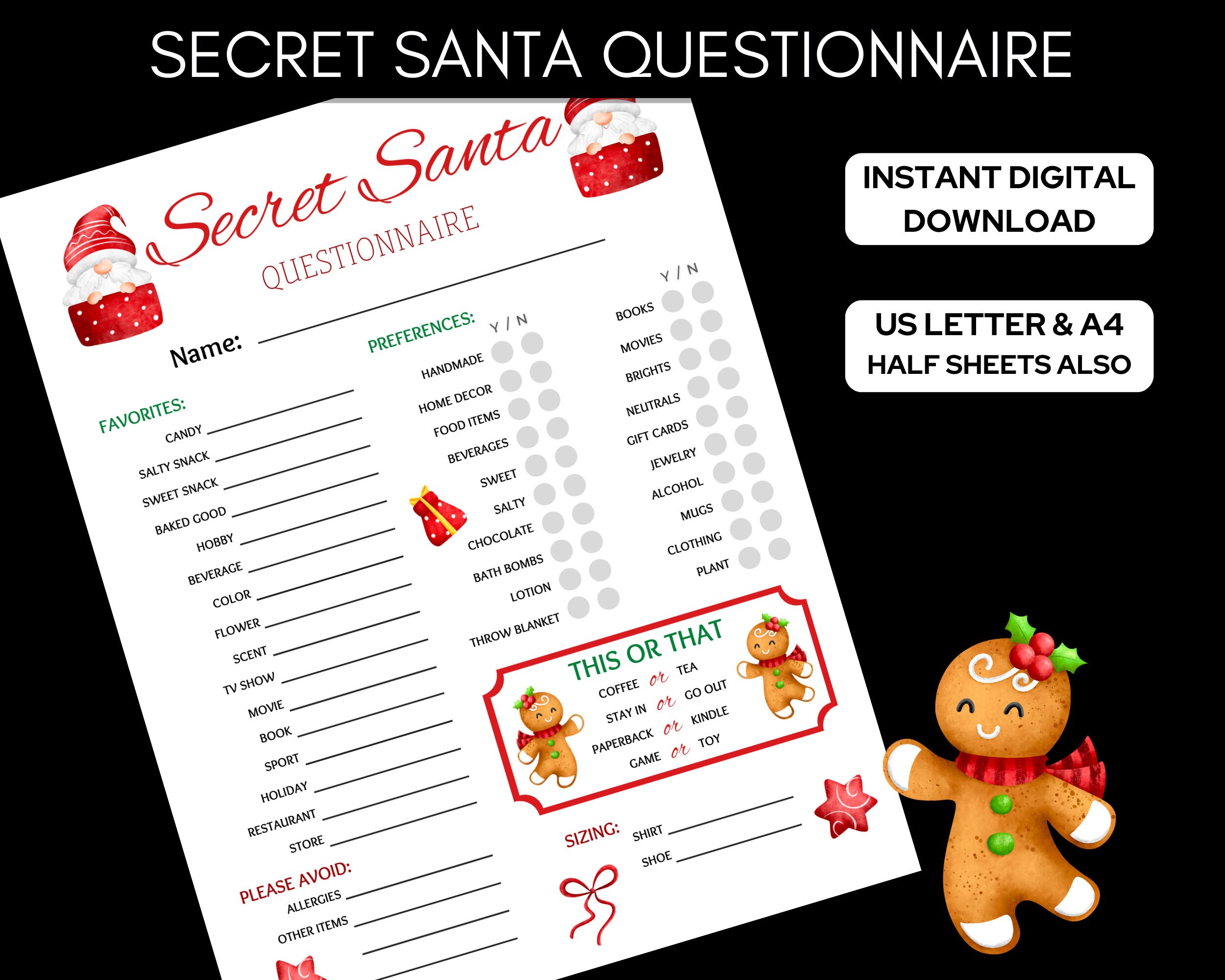 PDF Secret Santa Questionnaire, Secret Santa Gift Exchange Survey ...